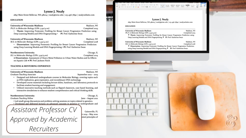 Academic CV for Assistant Professor Job Applications - FriendlyWorkflow