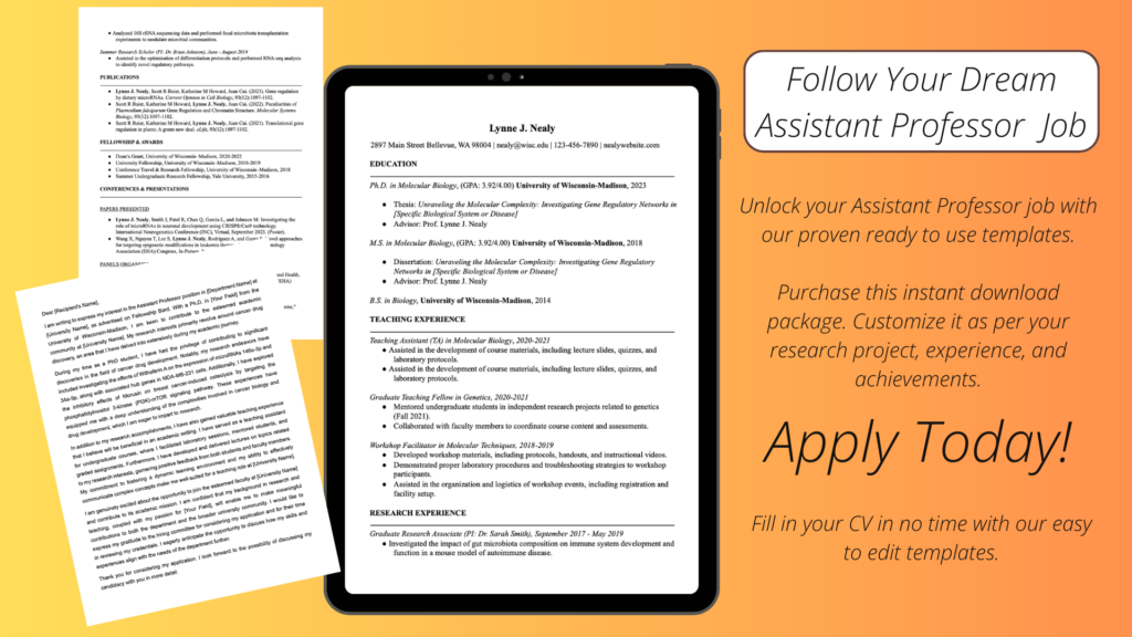 Assistant Professor Job CV and Cover Letter Template - FriendlyWorkflow