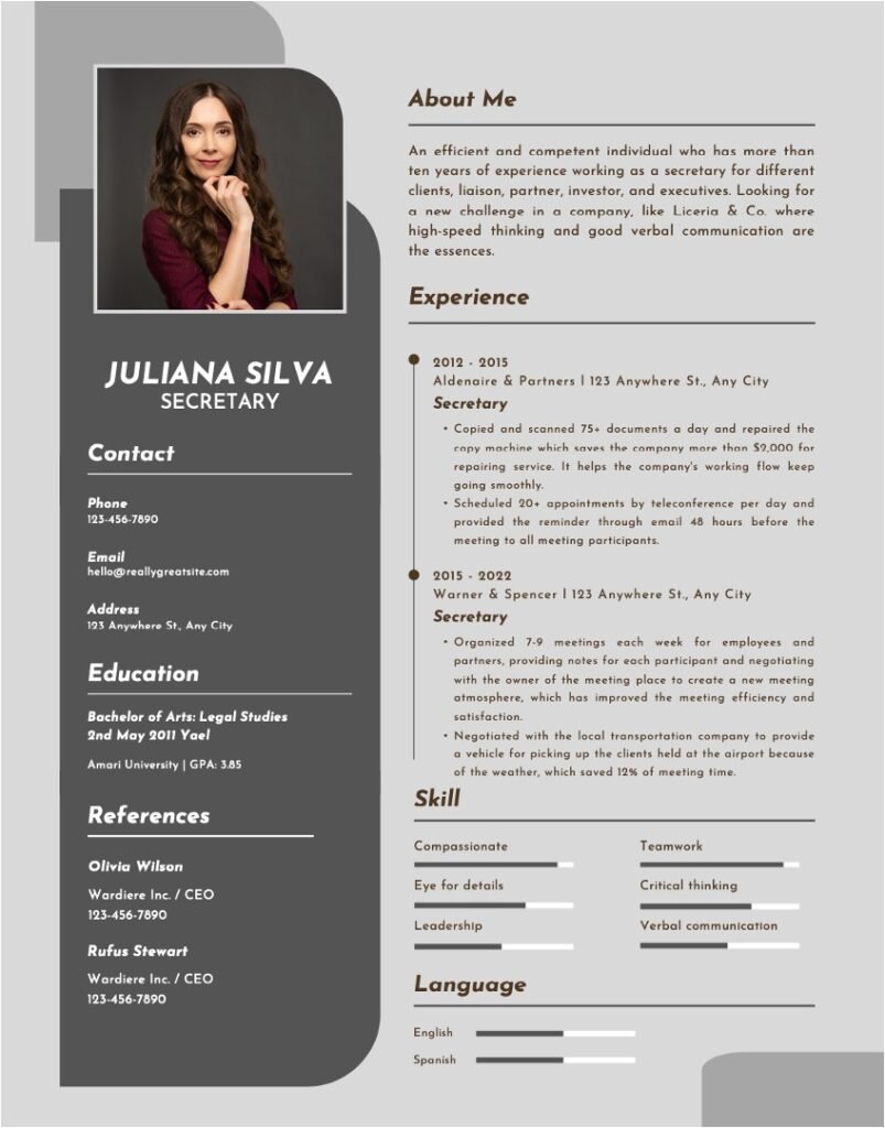 Secretary Resume Template - FriendlyWorkflow