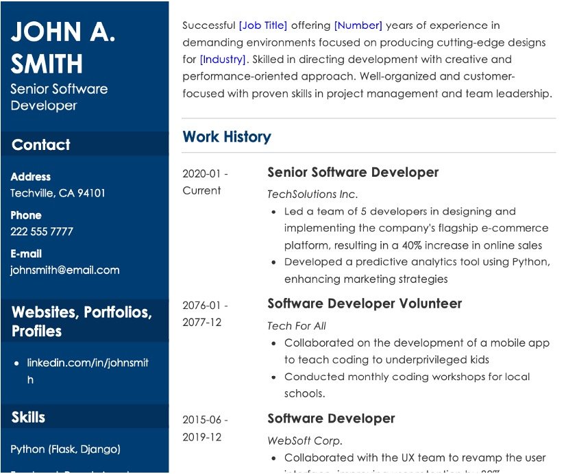 Senior Software Developer Resume Template - FriendlyWorkflow Senior Software Developer Resume Template - FriendlyWorkflow